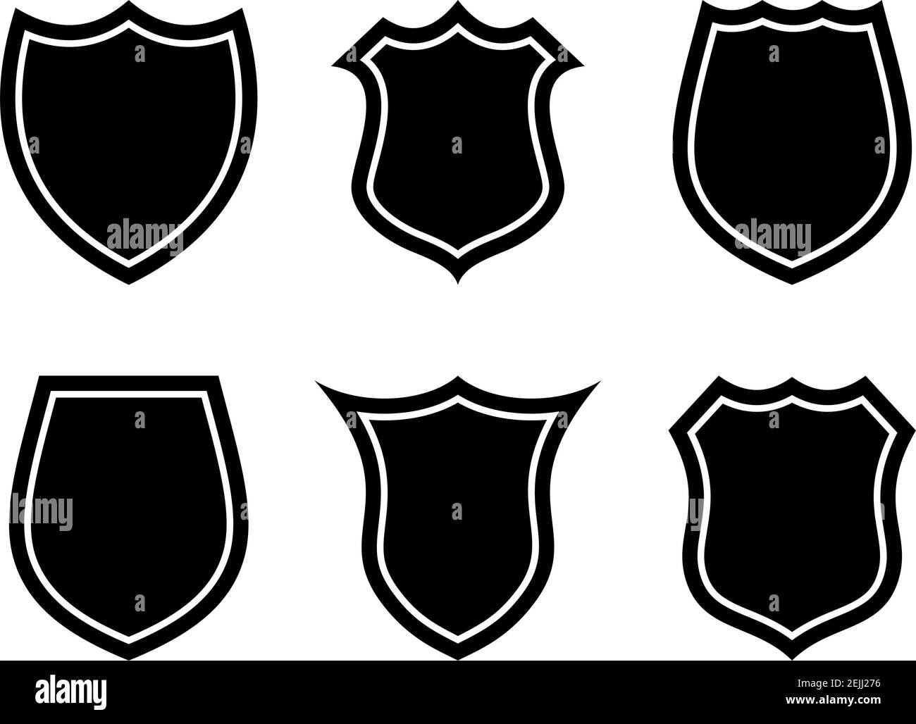 Knight Shield set on white isolated background. Black and White Vector ...
