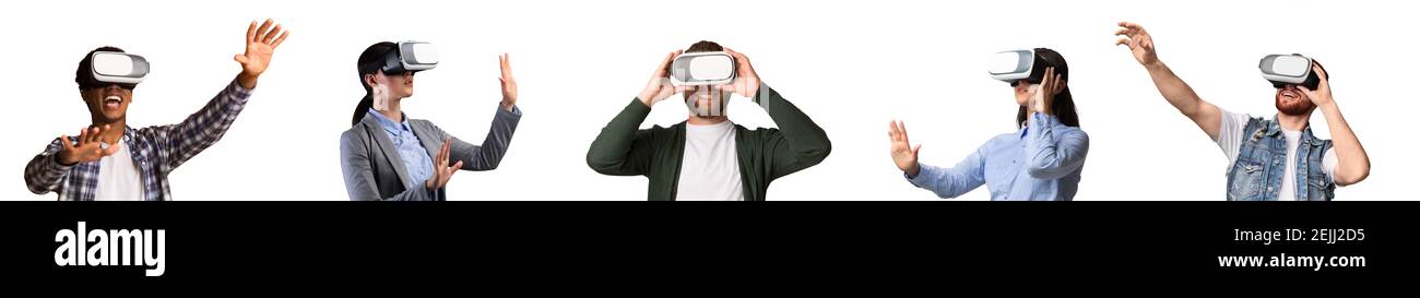 Collage Of Multiracial People Experiencing Virtual Reality Over White ...