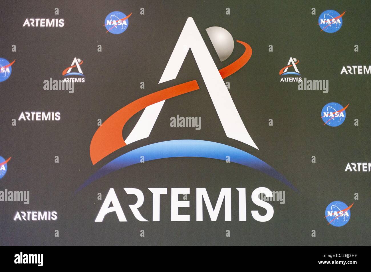 NASA Artemis program logo is seen inside the Unitary Plan Wind Tunnel ...