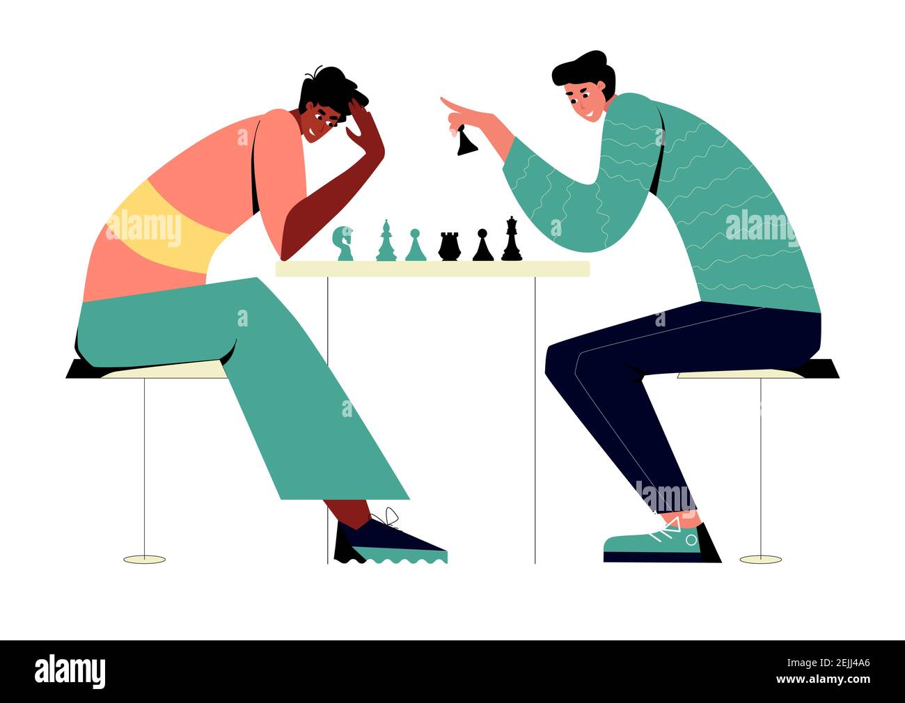 Chess game. Trendy flat illustration. People play chess.Teamwork and ...