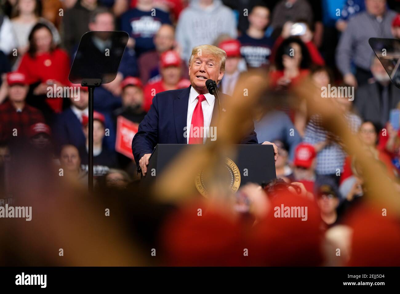 President Donald J. Trump campaigns on the Primary night eve in Manchester. (Photo by Preston ...
