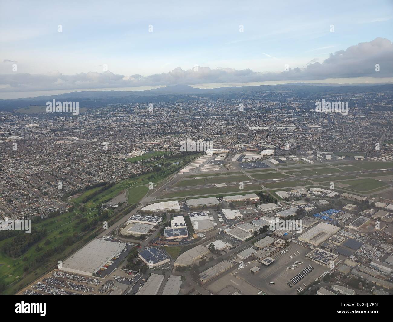 Hayward Execute Airport (HWD) is visible in an aerial view of the East ...