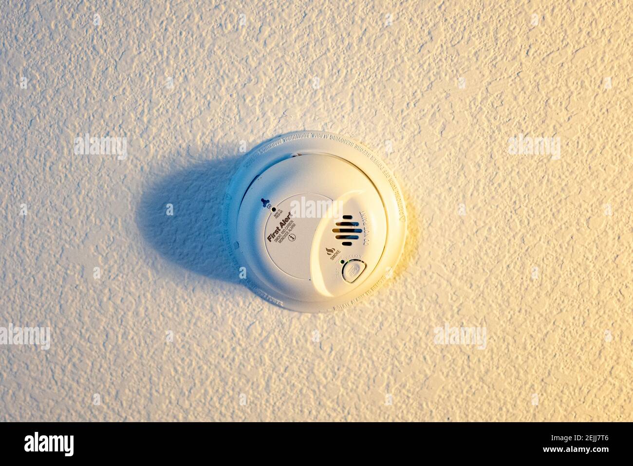 Low-angle view of First Alert smoke detector and carbon monoxide ...