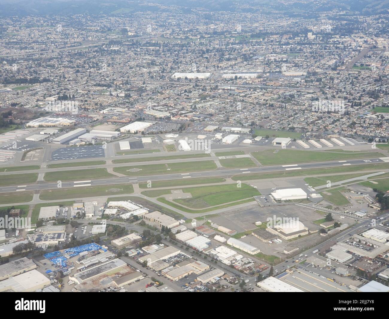 Hayward Execute Airport (HWD) is visible in an aerial view of the East ...