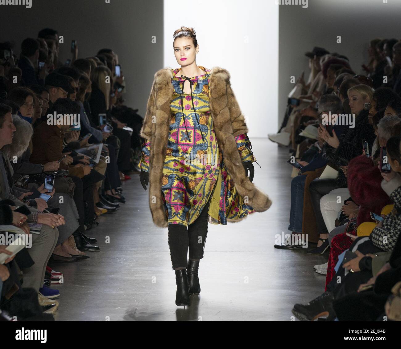 Model walks runway for Dennis Basso collection during Fashion Week at ...