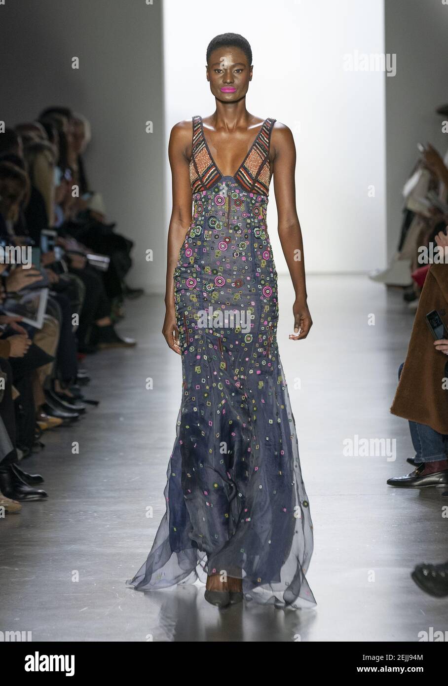 Model walks runway for Dennis Basso collection during Fashion Week at ...