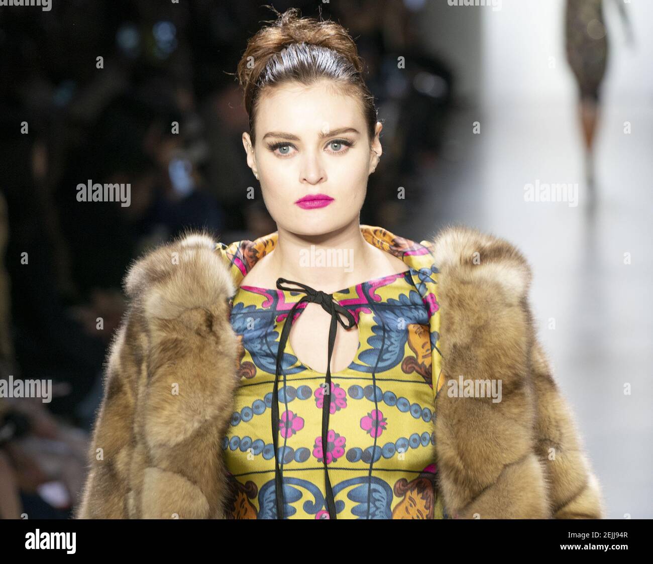 Model walks runway for Dennis Basso collection during Fashion Week at ...