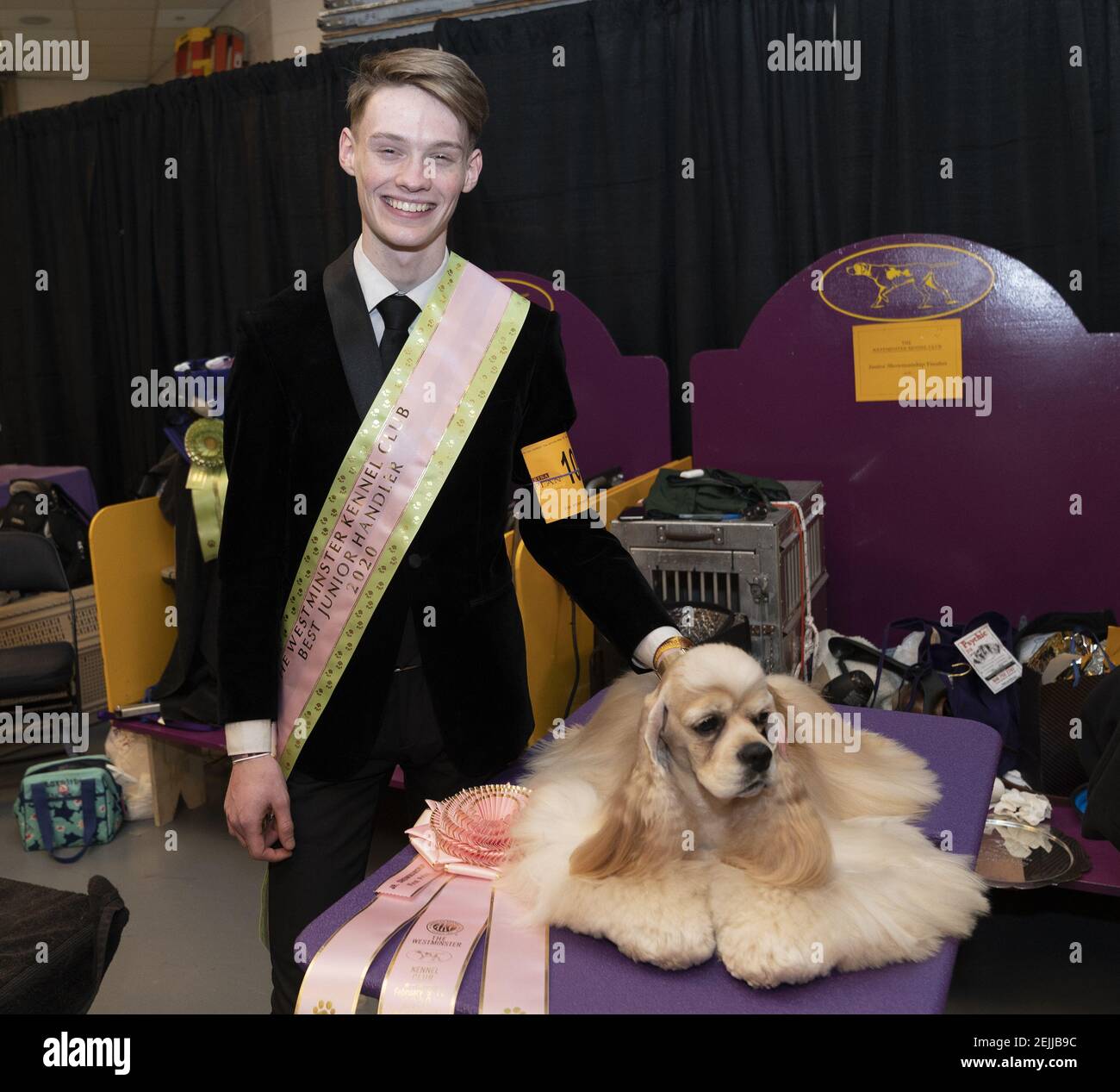 Winner of Junior Showmanship Jonathan Wehry and dog pose during 144th ...