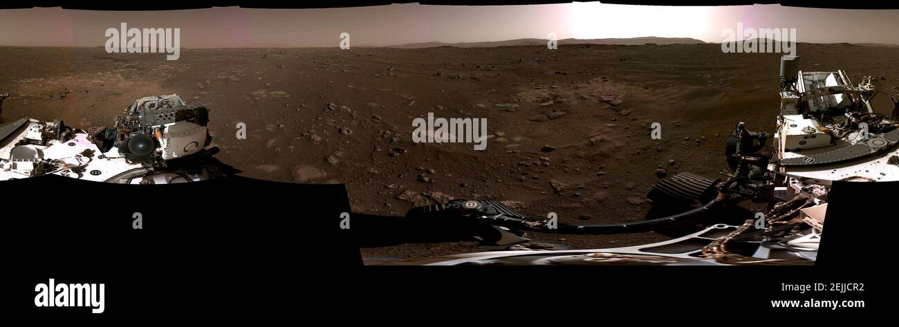 Panorama, taken on Feb. 20, 2021, by the Navigation Cameras, or Navcams ...