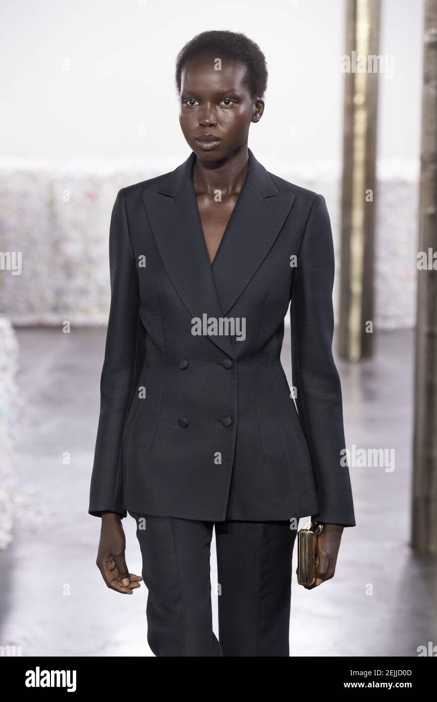 Model Ajok Madel walks on the runway at the Gabriella Hearst fashion ...