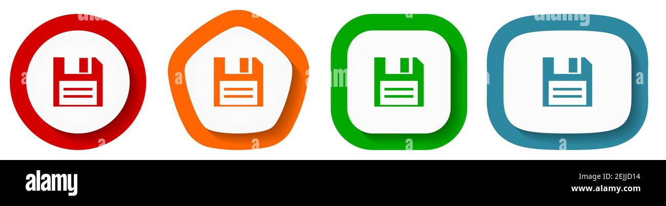 Disk, save vector icon set, flat design buttons on white background ...