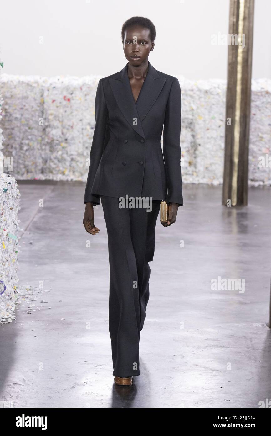 Model Ajok Madel walks on the runway at the Gabriella Hearst fashion ...