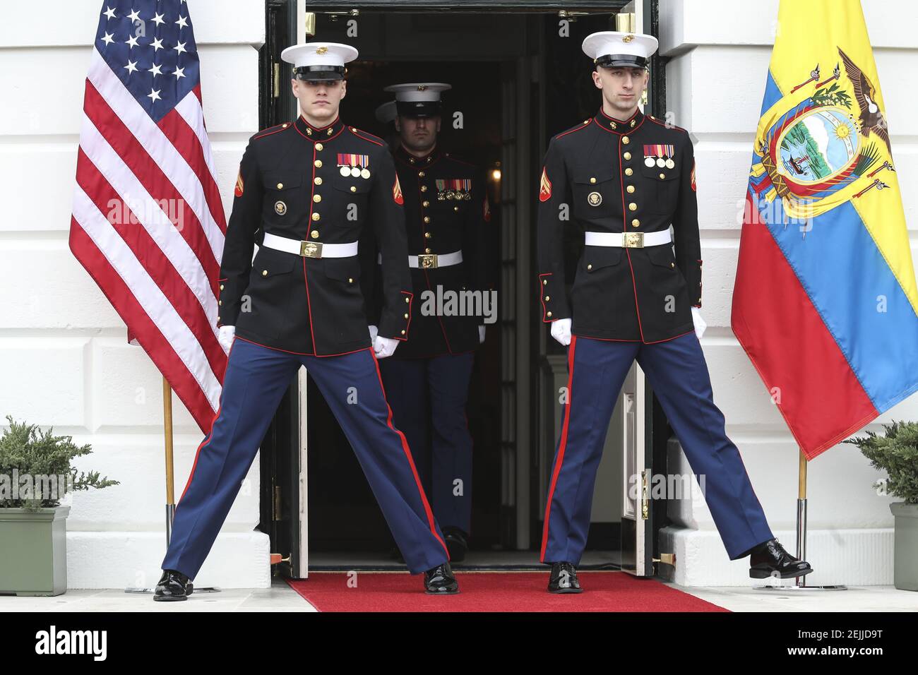 Members of the Honor Guard wait for President Donald Trump and first ...