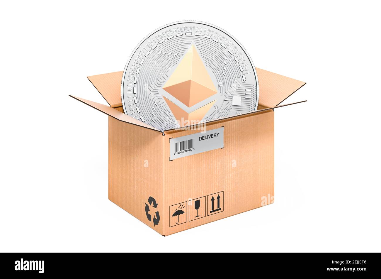 Ethereum inside cardboard box, 3D rendering isolated on white ...