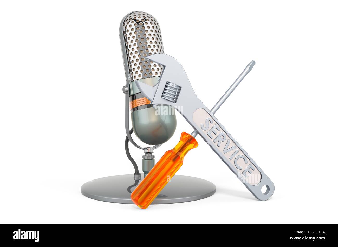 Service and repair of retro microphone, 3D rendering isolated on white ...