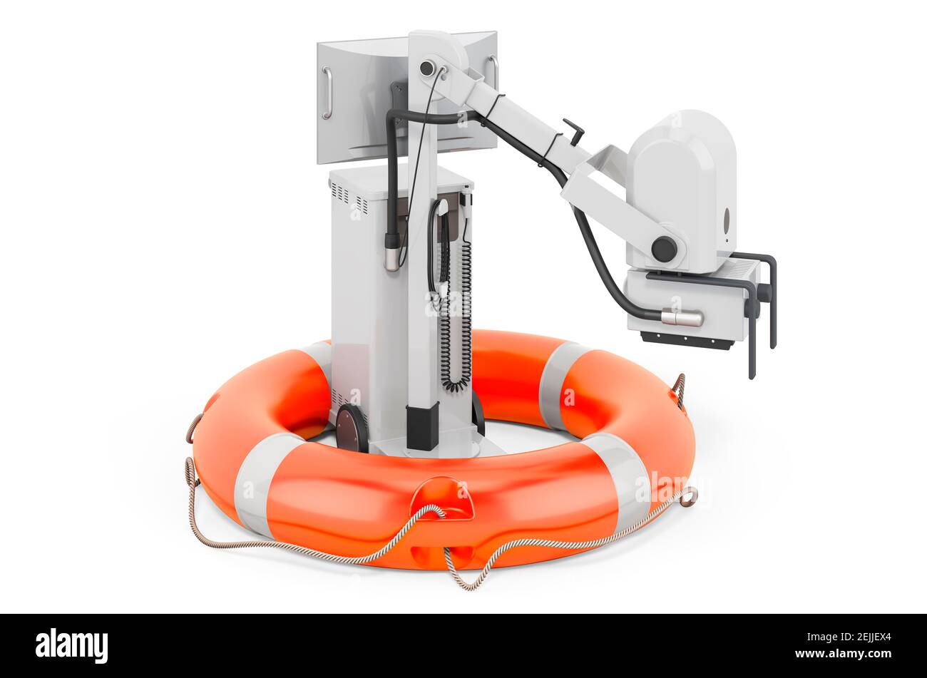 Repair and Service of mobile x-ray machine, showcase. 3D rendering ...