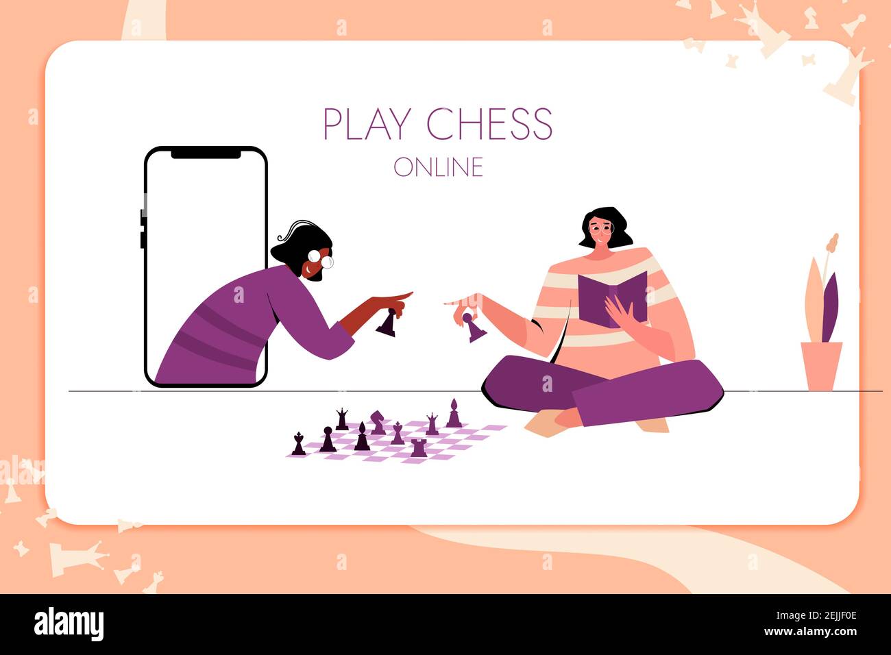 Chess game. Trendy flat illustration. People play chess.Teamwork and ...