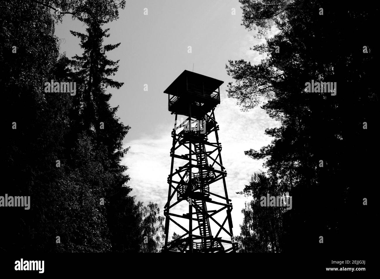 Wooden watch tower Black and White Stock Photos & Images - Alamy