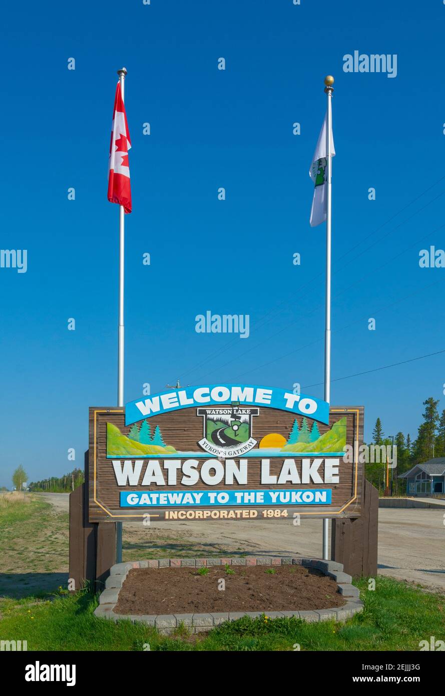 Canada, Yukon, Watson Lake welcome sign Stock Photo - Alamy