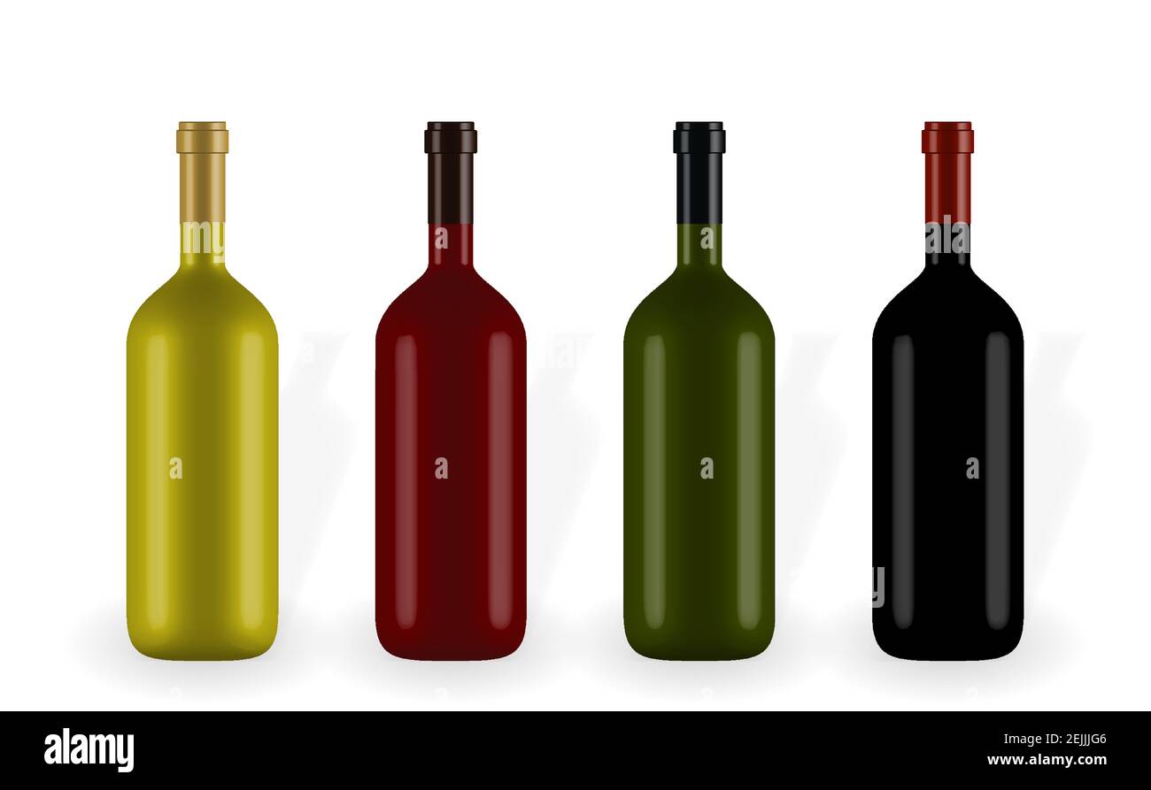 Colorful naturalistic closed 3D wine bottle of different colors without ...