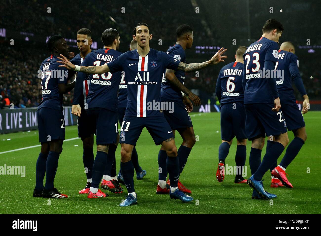 Angel Di Maria of Paris Saint-Germain celebrates after scoring the goal ...