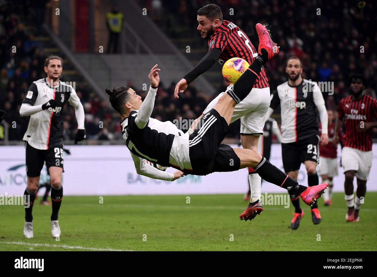 penalty hand foul of Davide Calabria of AC Milan on Cristiano Ronaldo ...