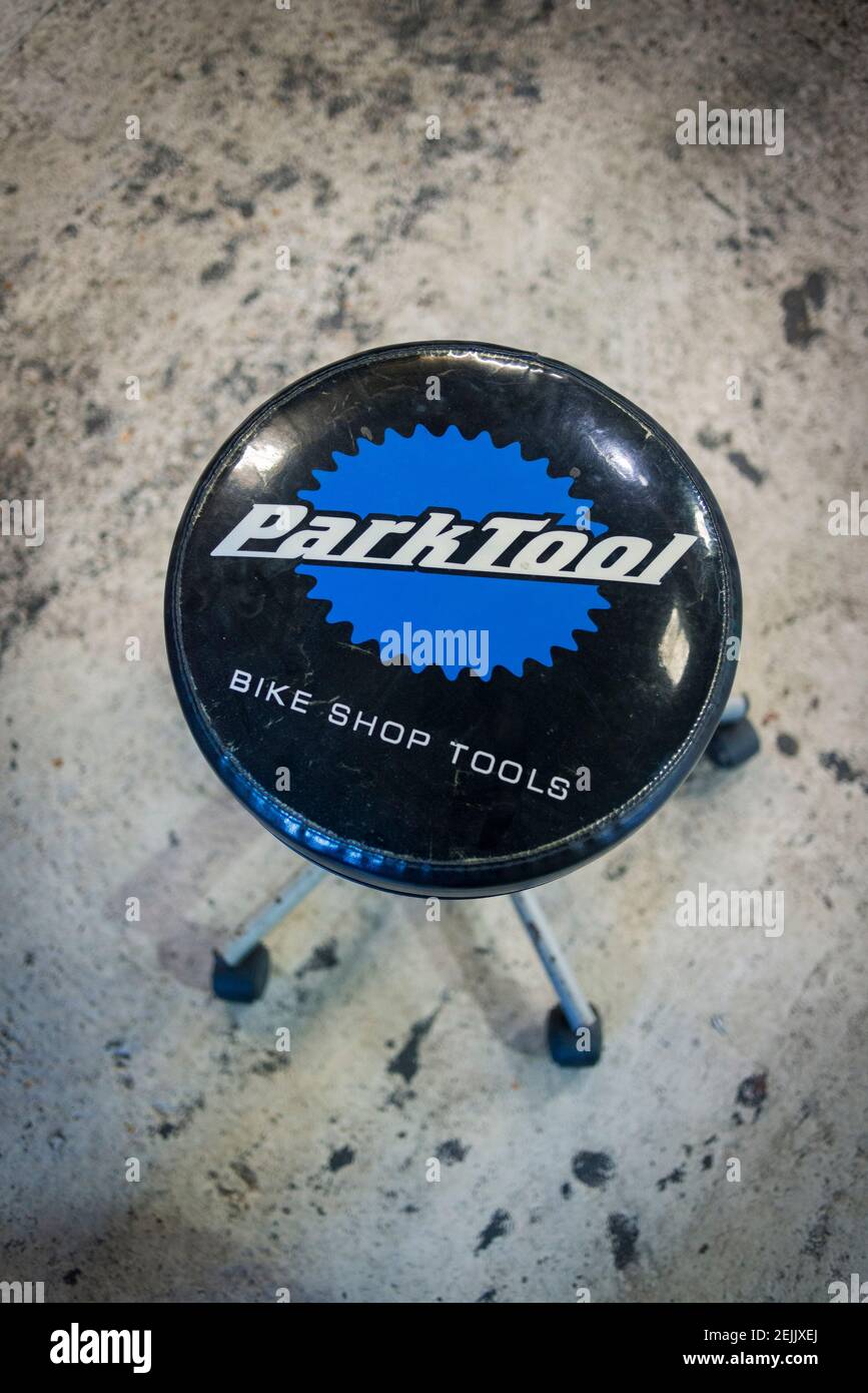 A park tools bike works shop stool / seat Stock Photo - Alamy