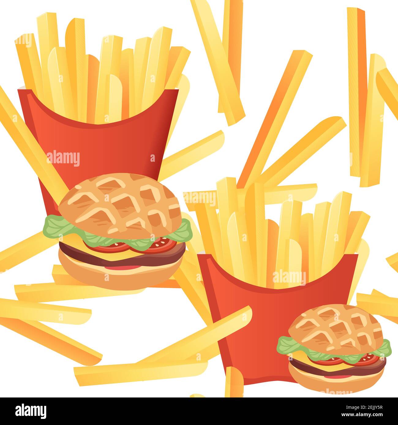 Seamless pattern fast food menu hamburger and french fries vector ...