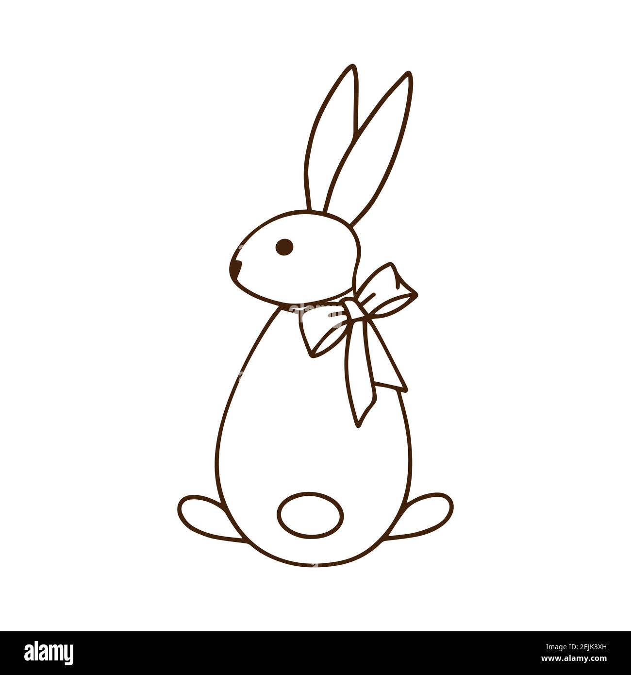 Contour drawing of a cute rabbit with a bow. Doodles for your ...