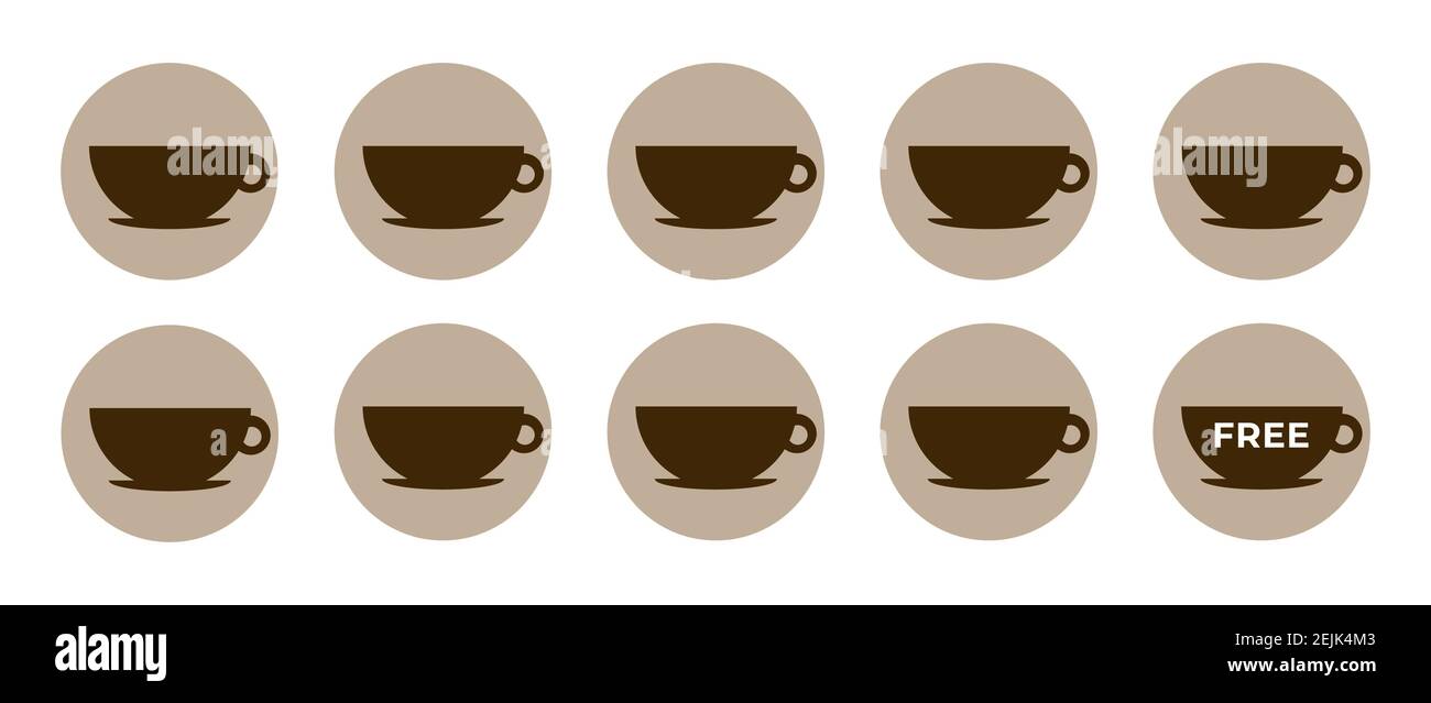 Coffee loyalty card template. Buy 9 cups and get 1 for free. Take away ...