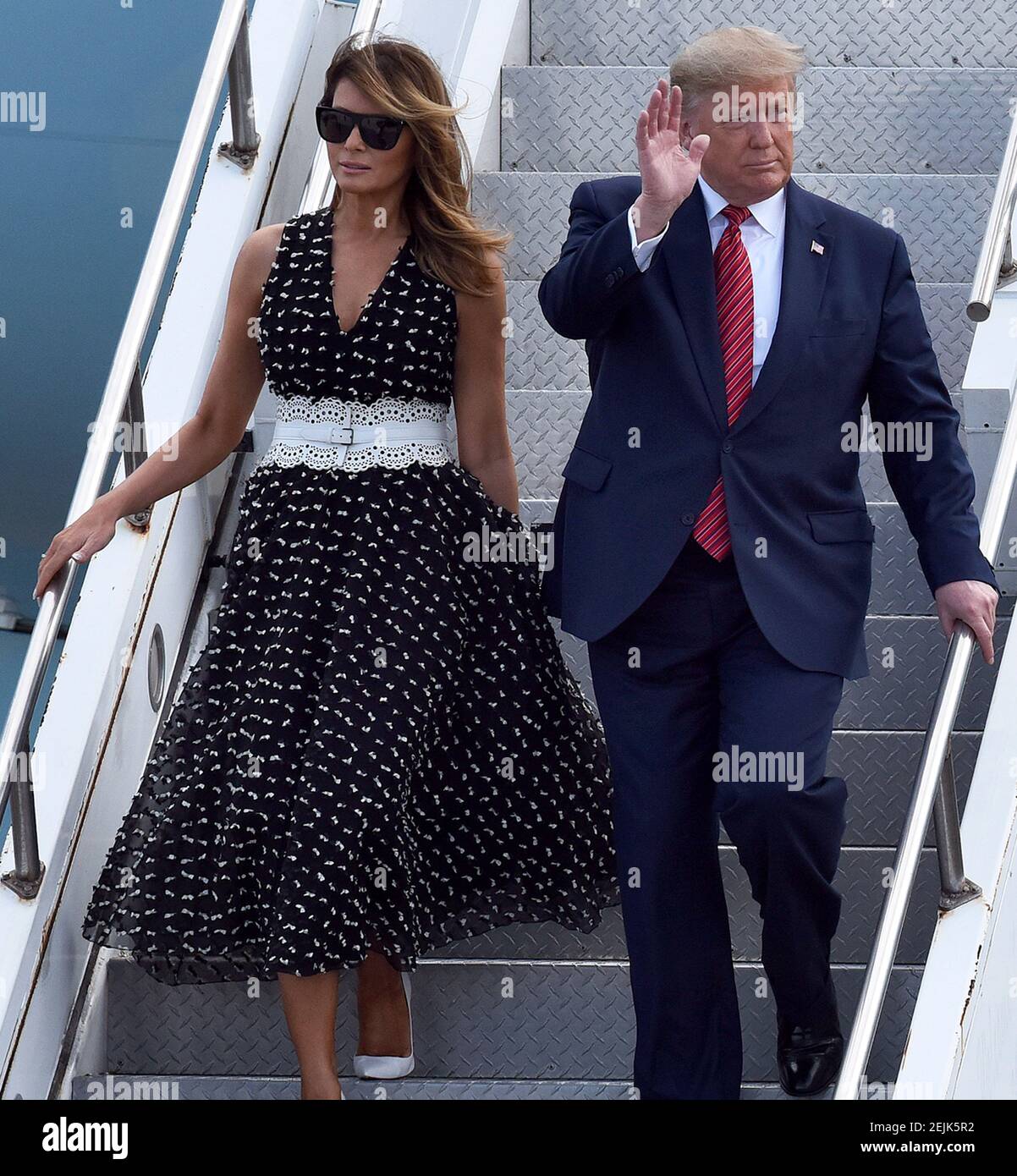 U.S. President Donald Trump and First Lady Melania Trump arrive on an ...