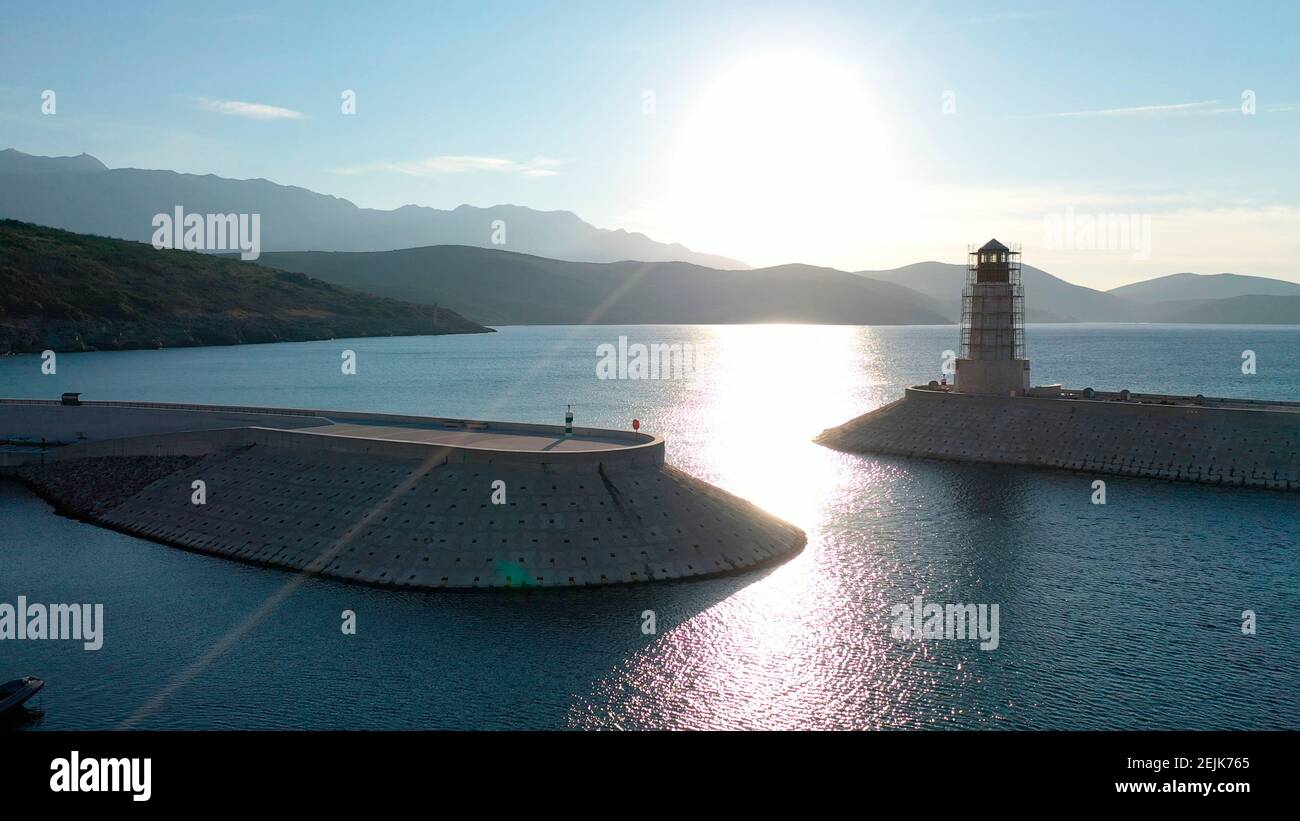 Aerial view of lighthouse at Lustica Bay in Montenegro Stock Photo - Alamy