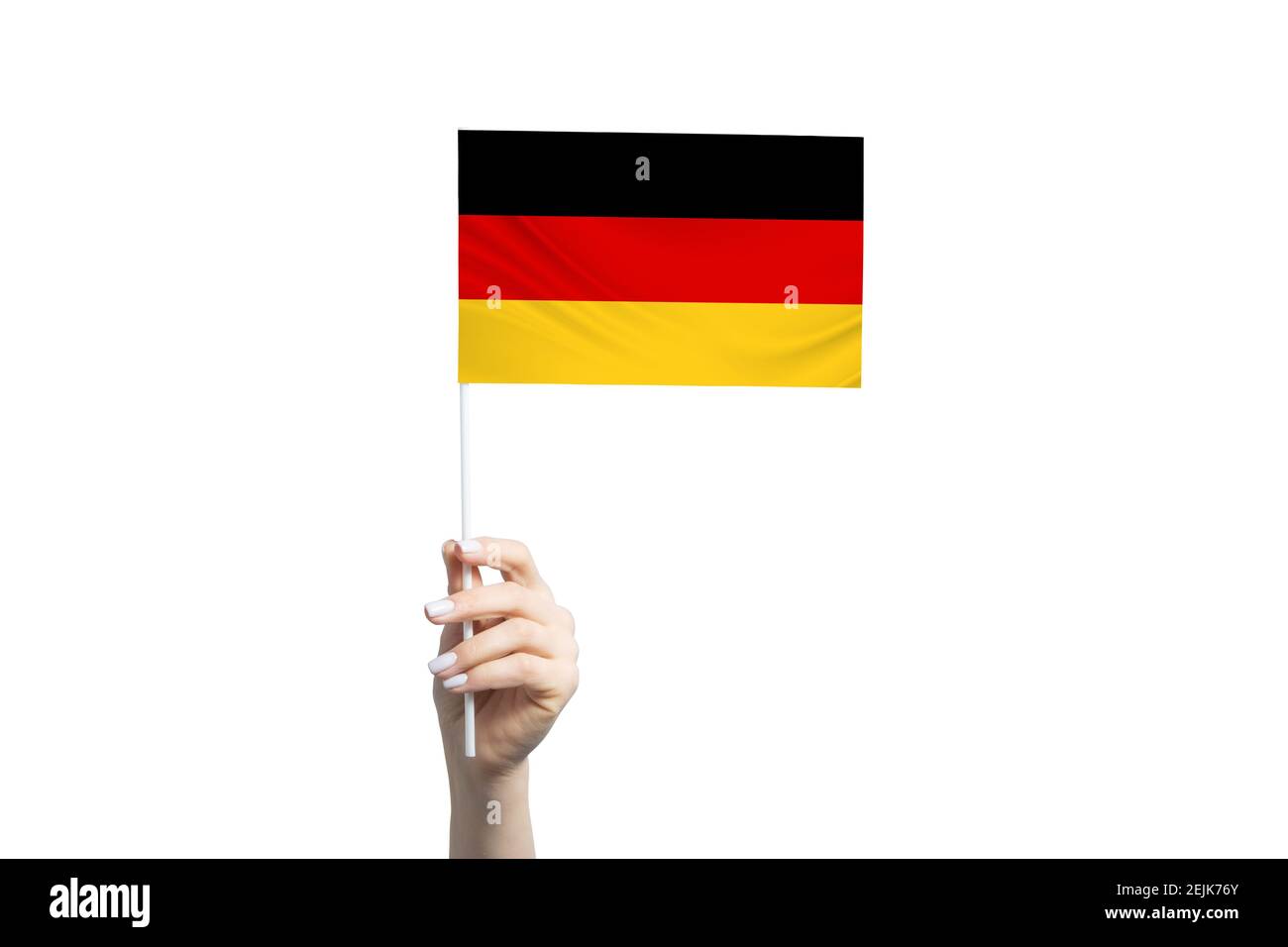 Beautiful female hand holding Germany flag, isolated on white ...
