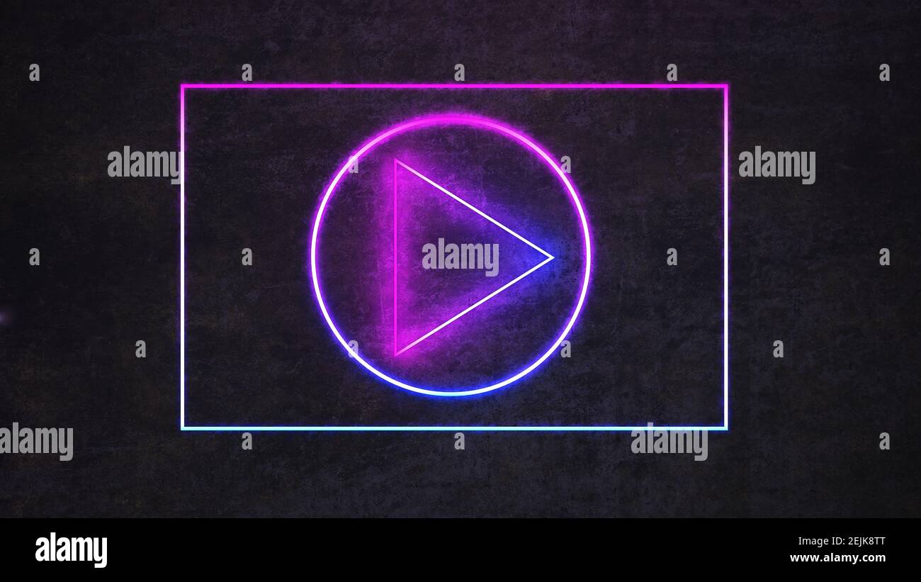 neon video player icon on black concrete wall. 3d rendering Stock Photo ...