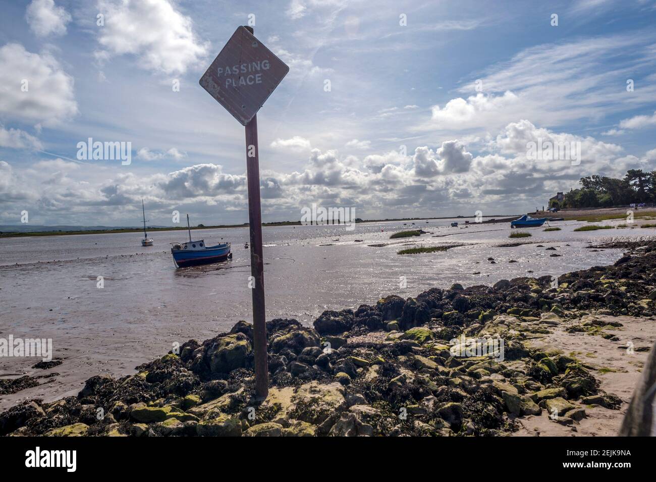 Passing place sign on the edge of the tidal road linking Sunderland ...