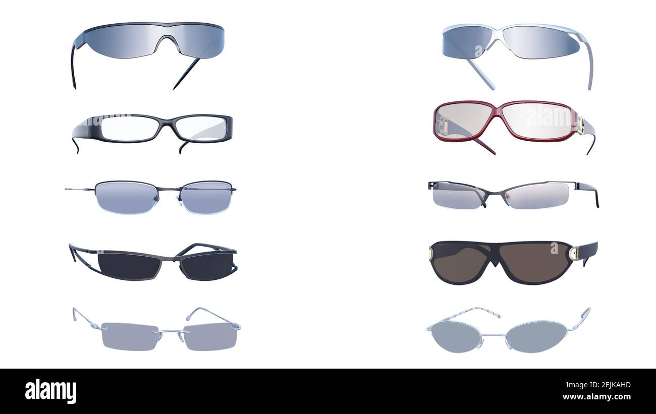 glasses collection isolated on white. 3d rendering Stock Photo - Alamy