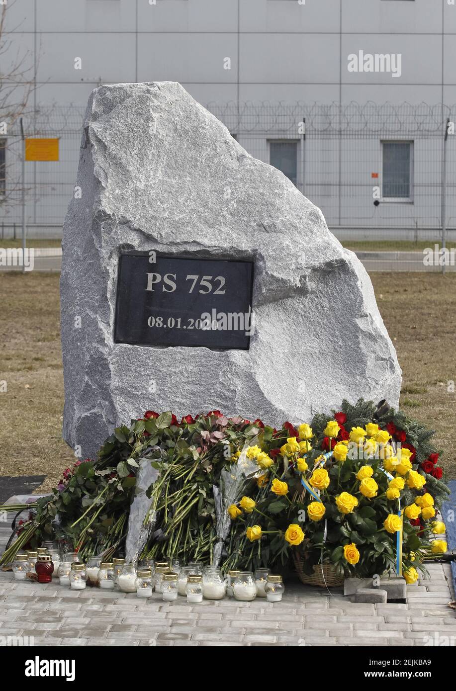A view of a memorial stone during a ceremony of founding a memorial to ...