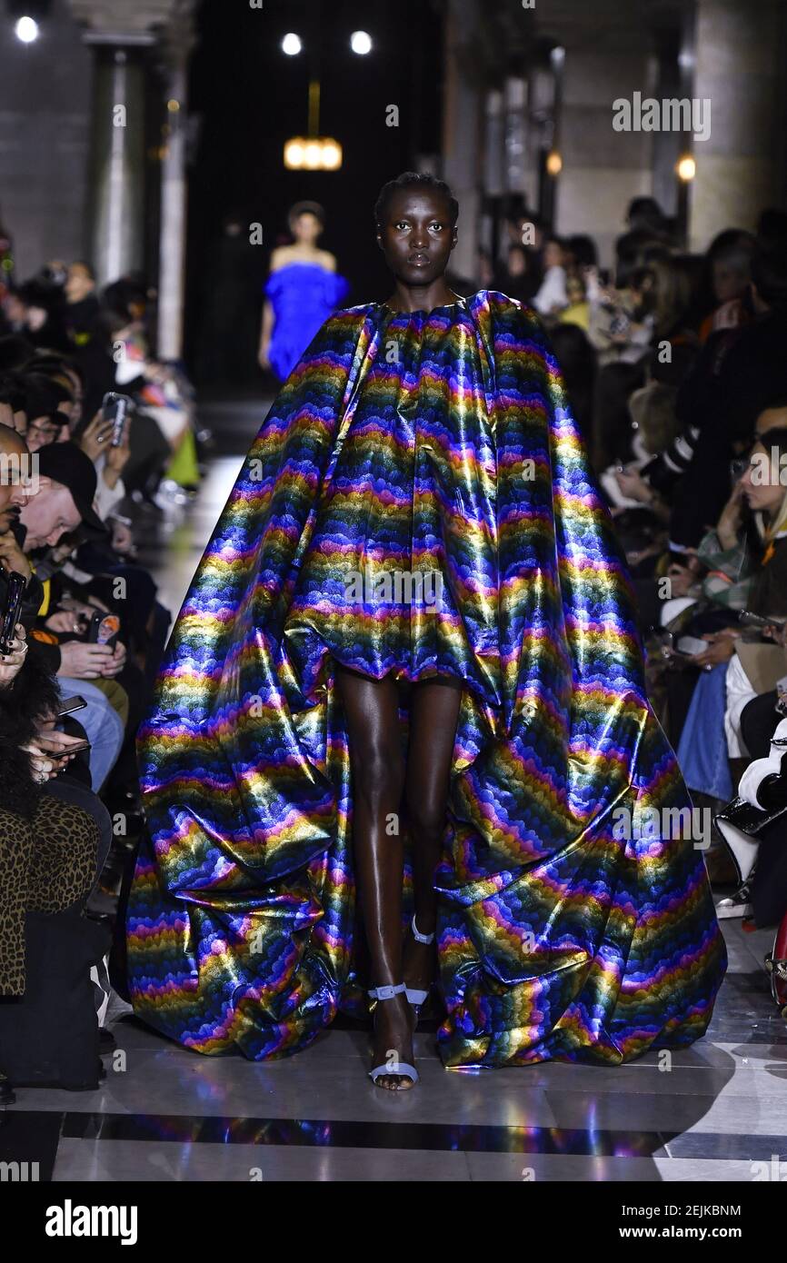 Model walks on the runway at the Mark Fast fashion show during Fall ...