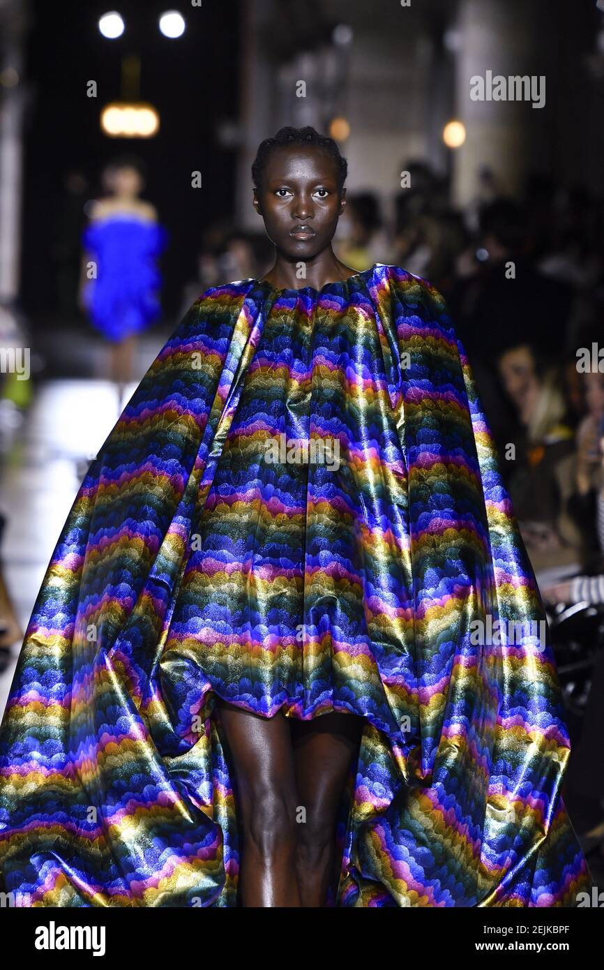 Model walks on the runway at the Mark Fast fashion show during Fall ...