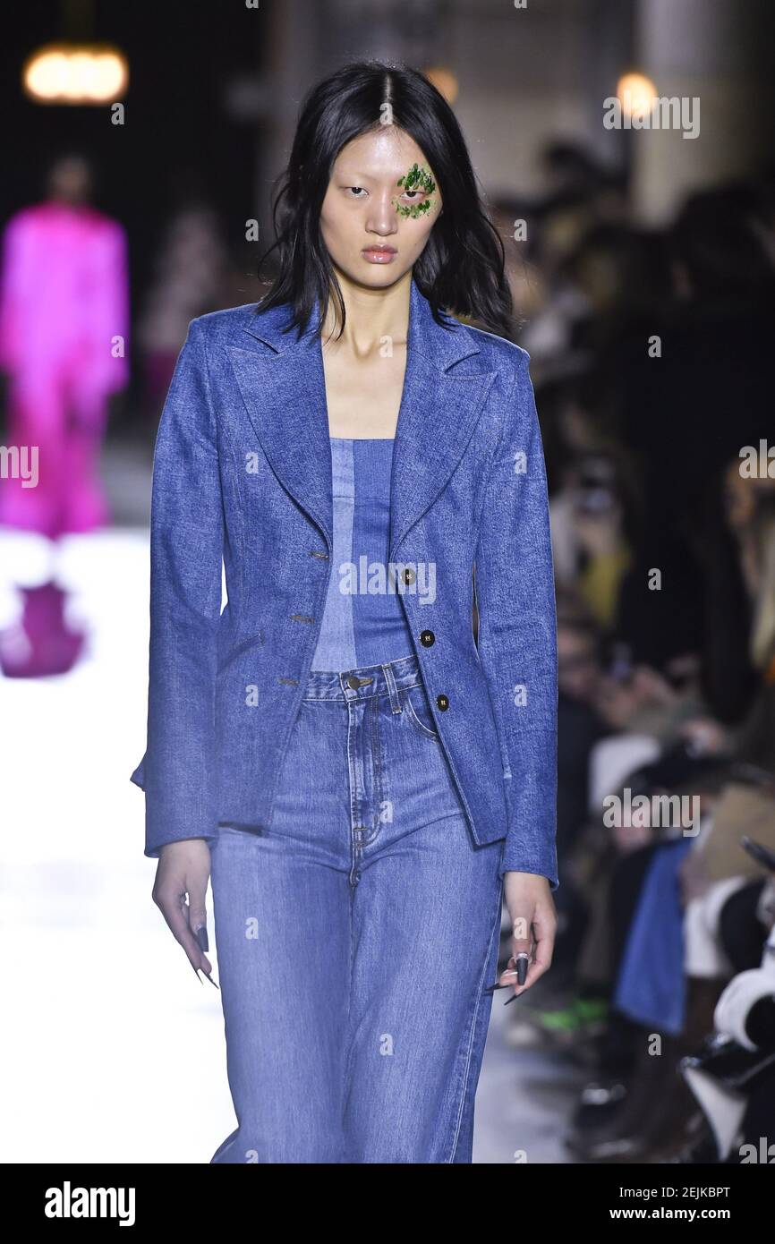 Model walks on the runway at the Mark Fast fashion show during Fall ...