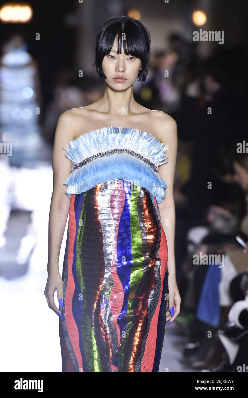 Model walks on the runway at the Mark Fast fashion show during Fall ...