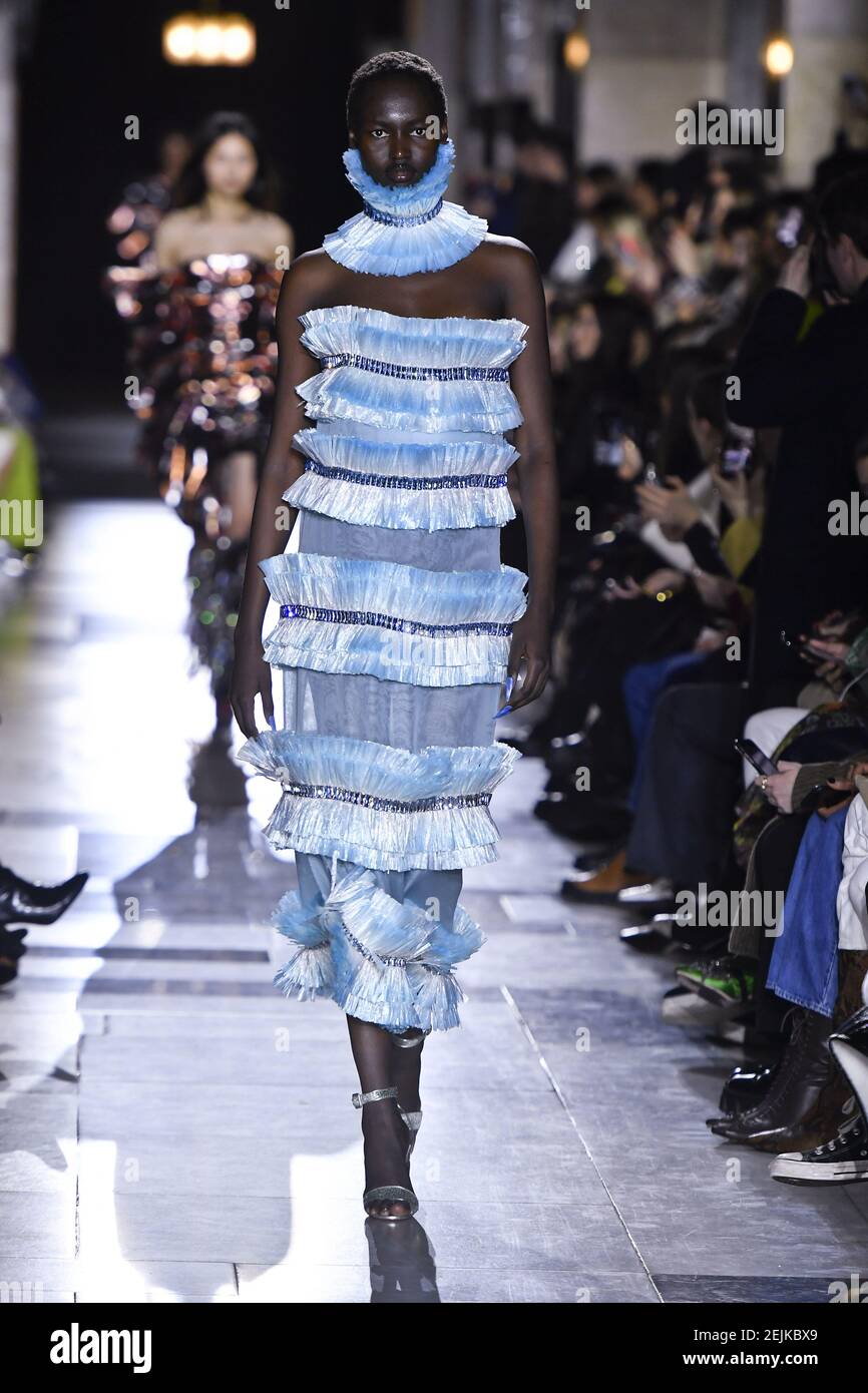 Model walks on the runway at the Mark Fast fashion show during Fall ...