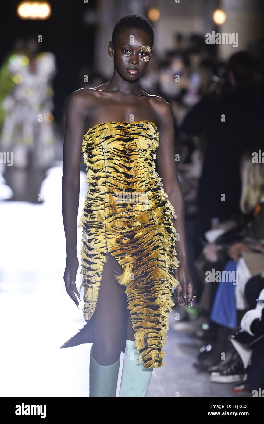 Model walks on the runway at the Mark Fast fashion show during Fall ...