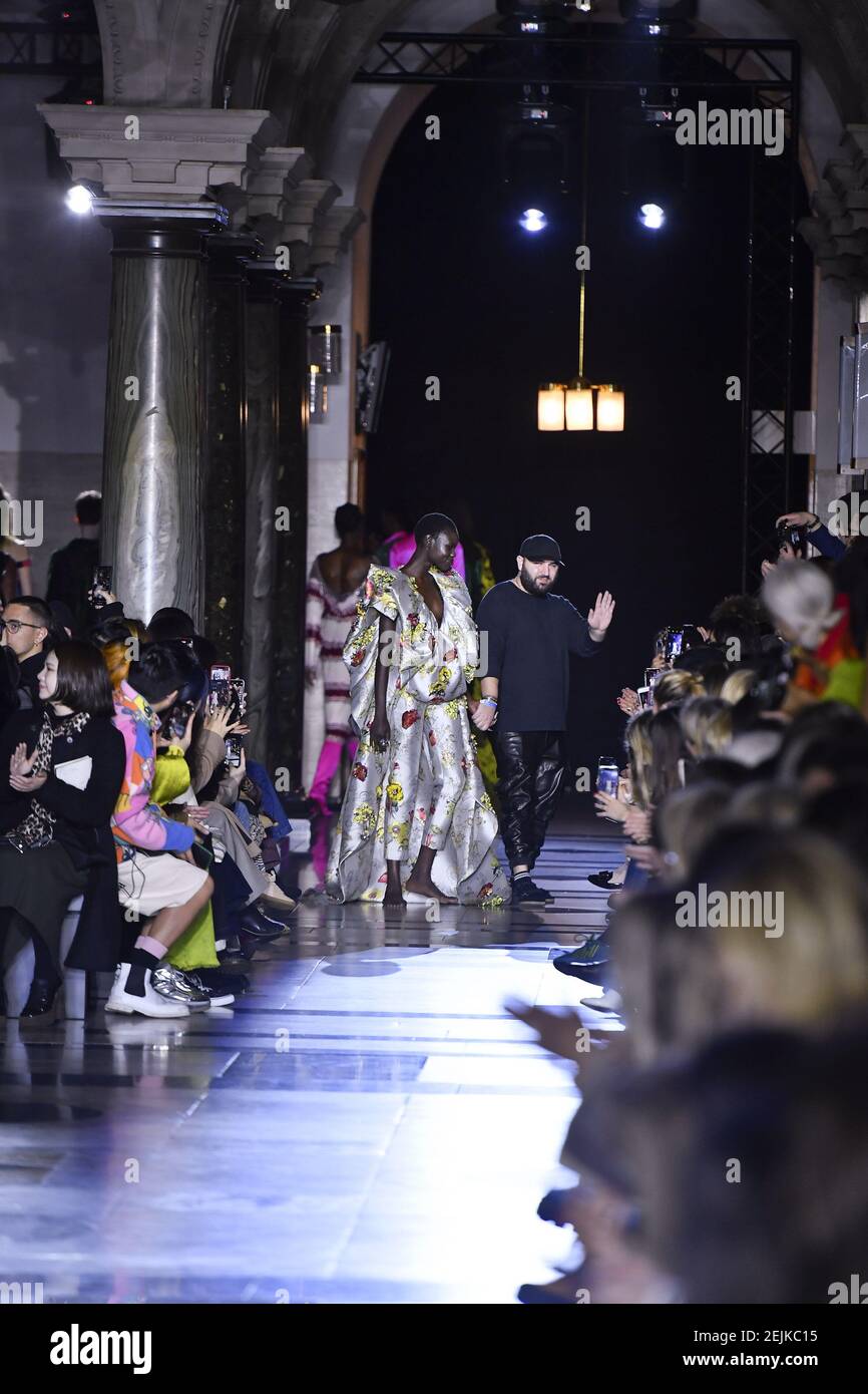 Model walks on the runway at the Mark Fast fashion show during Fall ...