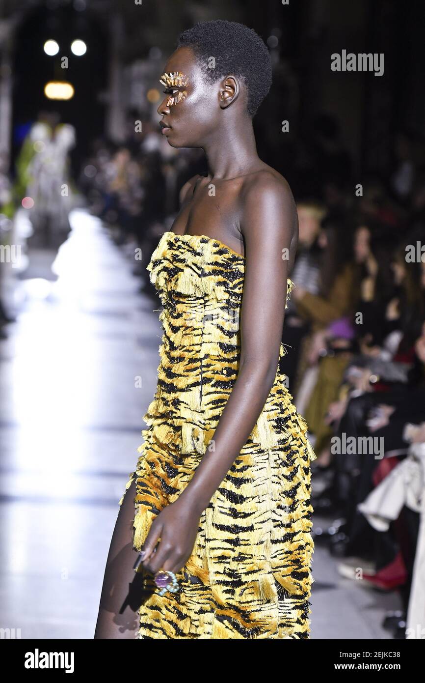 Model walks on the runway at the Mark Fast fashion show during Fall ...