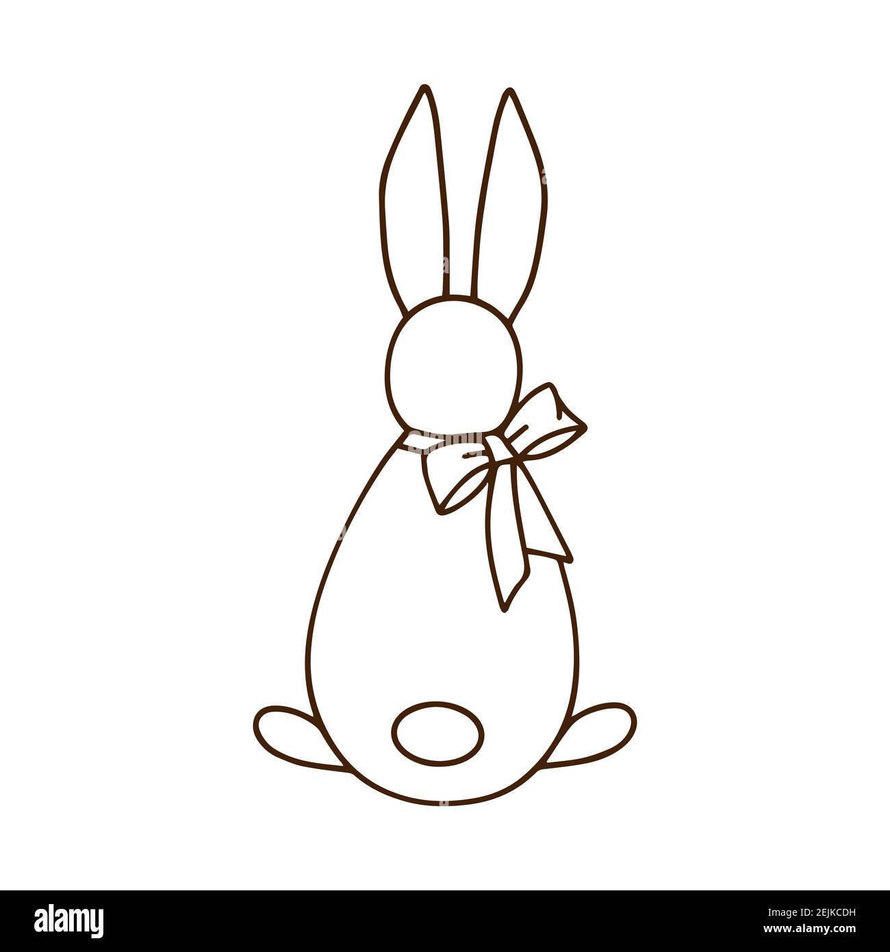 Contour drawing of a cute rabbit with a bow. Doodles for your ...