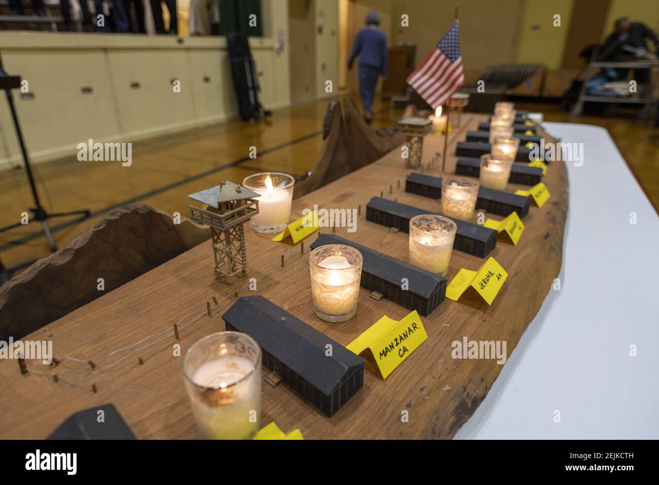 A mock up model of various Japanese internment camp is seen during a ...