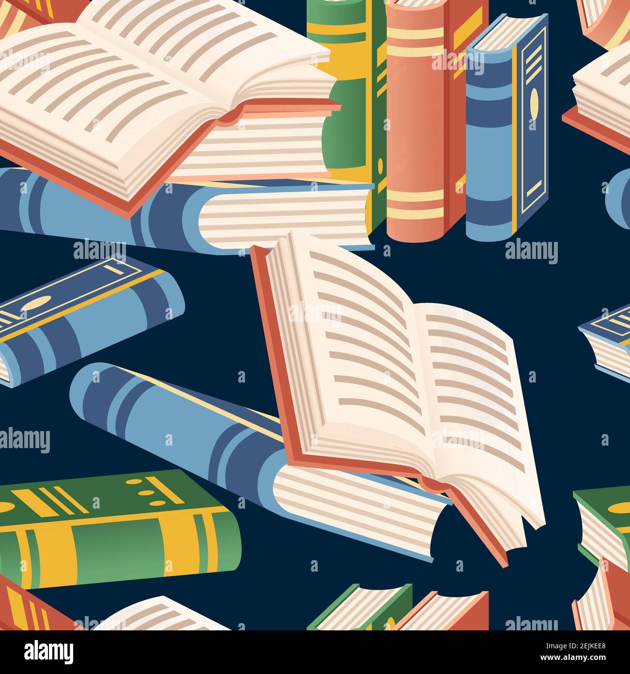 Seamless pattern books pile open and close books set for library vector ...