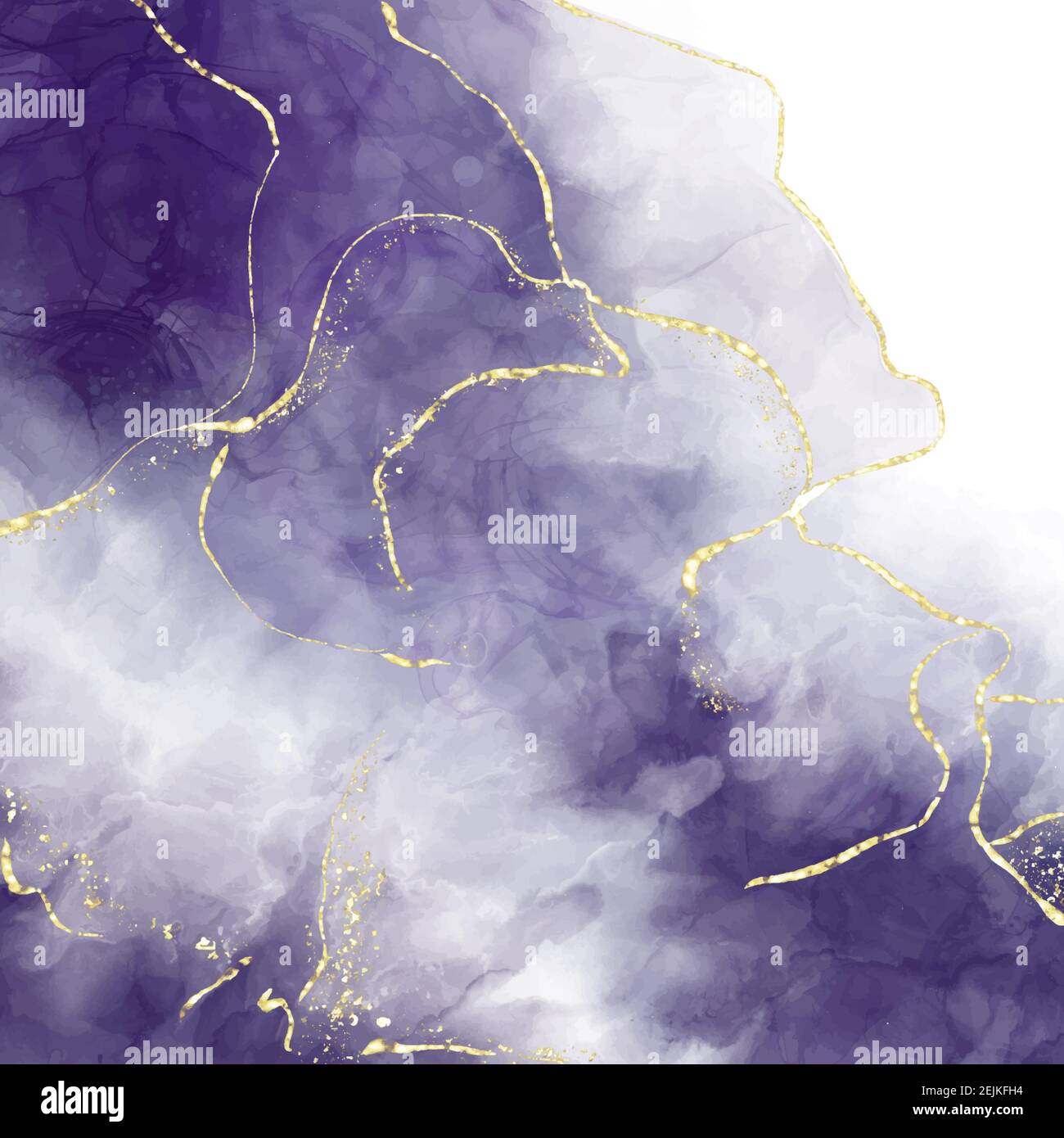 Abstract purple liquid watercolor background with golden crackers ...