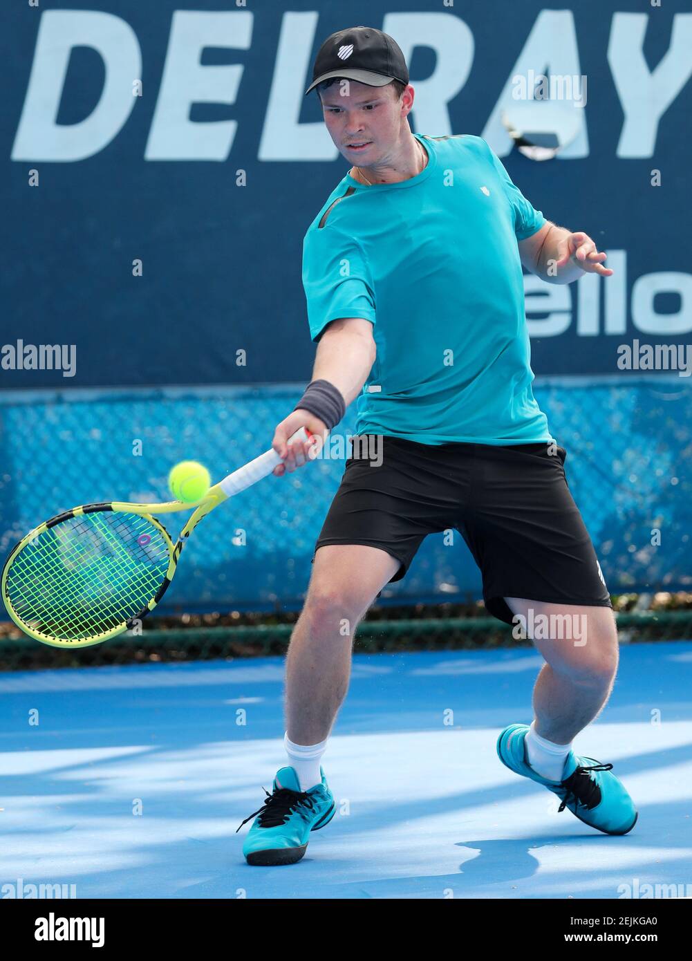 February 18, 2020: Stefan KOZLOV (USA) plays a forehand against Ugo ...